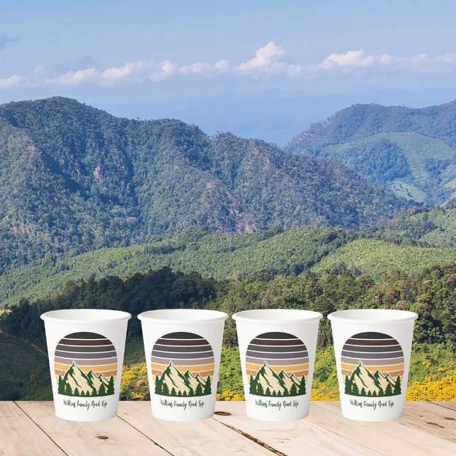 Custom Green Forest Mountain Party Paper Cups | Zazzle