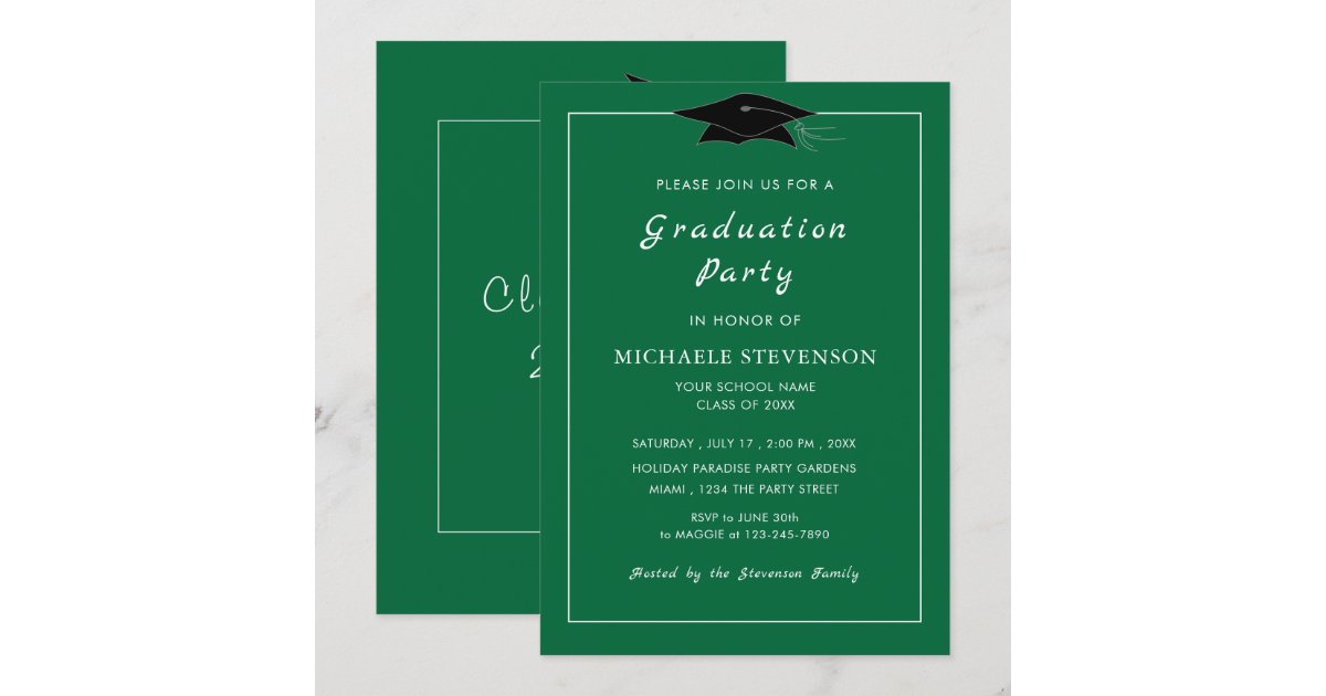 Custom Green Graduation Invitations Choose Colors | Zazzle