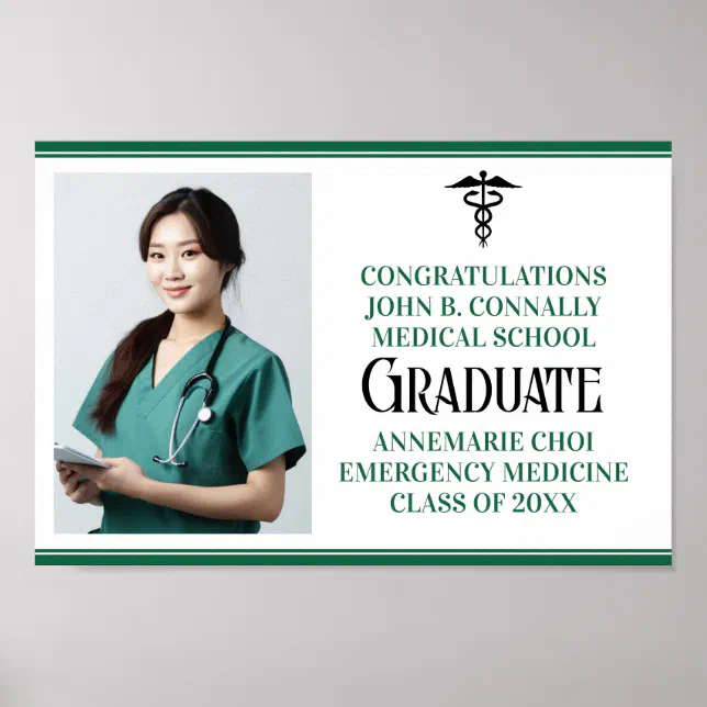 Custom Green Medical School Photo Graduation Party Poster | Zazzle