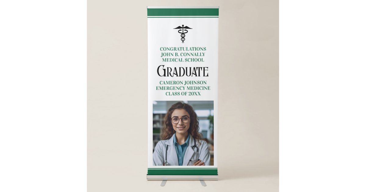 Custom Green Medical School Photo Graduation Party Retractable Banner ...