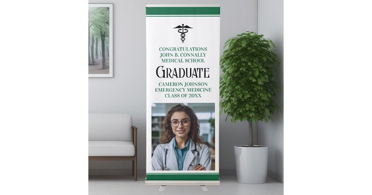 Custom Green Medical School Photo Graduation Party Retractable Banner ...