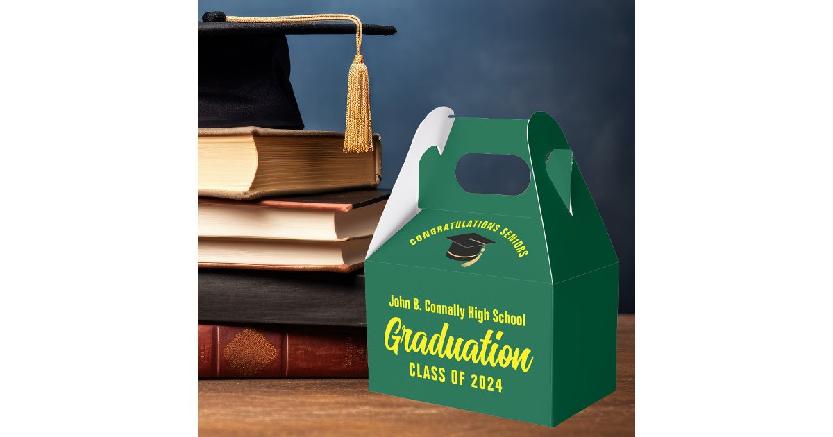 Custom Green Yellow Graduation Party Favor Boxes | Zazzle