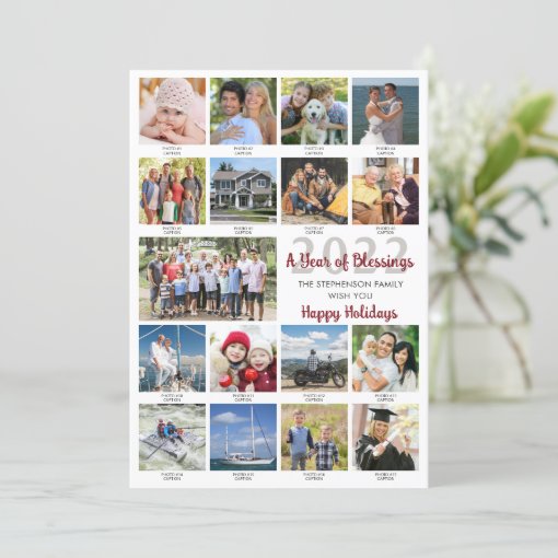 Custom Greeting 17 Photo Collage Captions Holiday Card | Zazzle