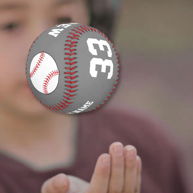 Custom Grey Baseball Ball with Name Team Number | Zazzle