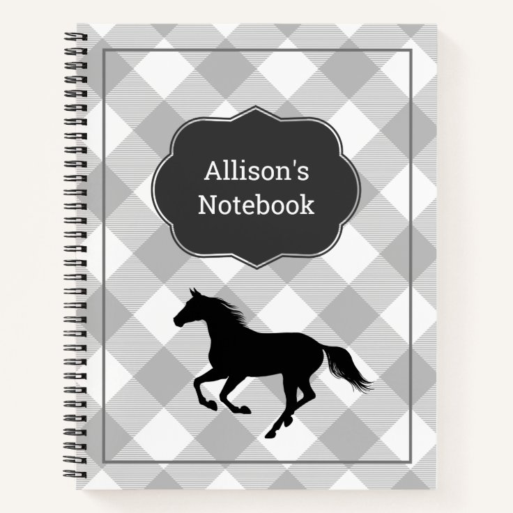 Custom Grey Buffalo Plaid Horse Pony Notebook | Zazzle