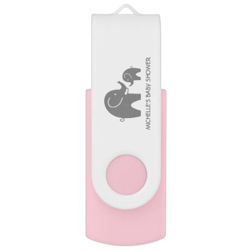 Custom grey elephant baby shower USB flash drive | Zazzle