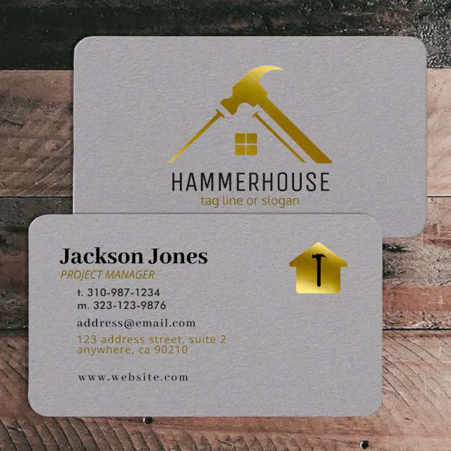 Custom Grey + Gold Home Building Construction Lux Business Card | Zazzle