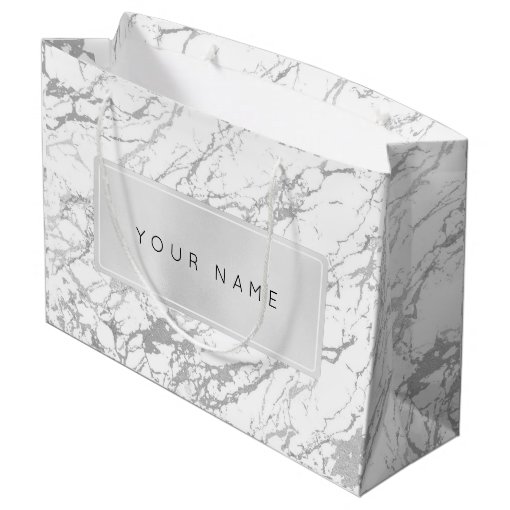 Custom Grey Metallic Minimal Marble Gray Stone Large Gift Bag | Zazzle