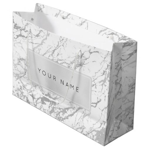 Custom Grey Metallic Minimal Marble Gray Stone Large Gift Bag | Zazzle