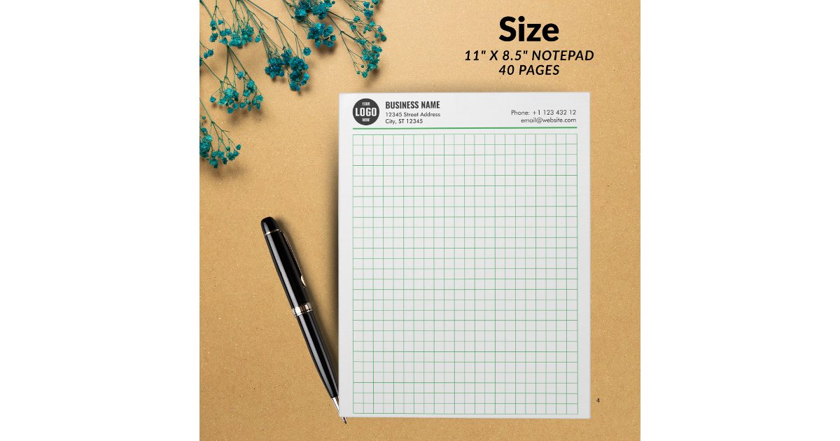 Custom Grid Notepad 5 Sq/Inch with Logo & Info | Zazzle