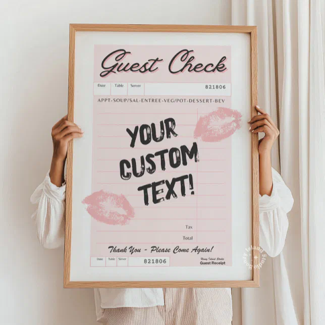 Custom Guest Check Personalized Quote Pink Poster | Zazzle