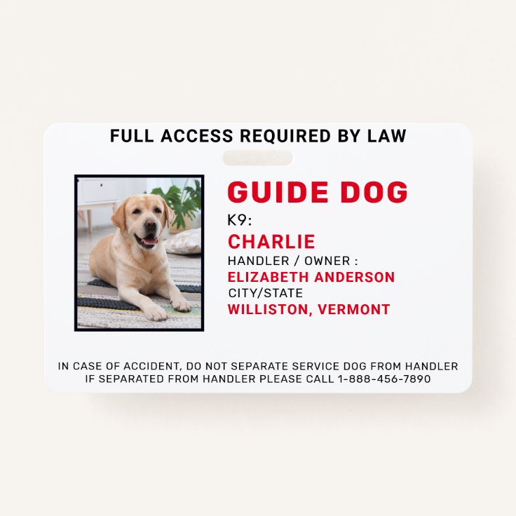Custom Guide Dog Service Dog Photo ID Badge | Zazzle