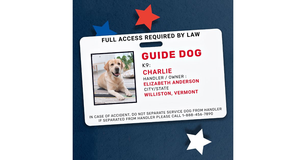 Custom Guide Dog Service Dog Photo ID Badge | Zazzle