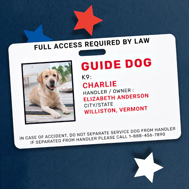 Custom Guide Dog Service Dog Photo ID Badge | Zazzle