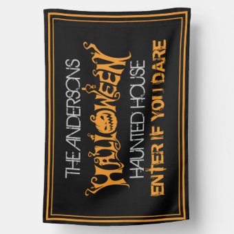 Custom Halloween Black Orange Haunted House Flag | Zazzle