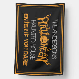 Custom Halloween Black Orange Haunted House Flag | Zazzle