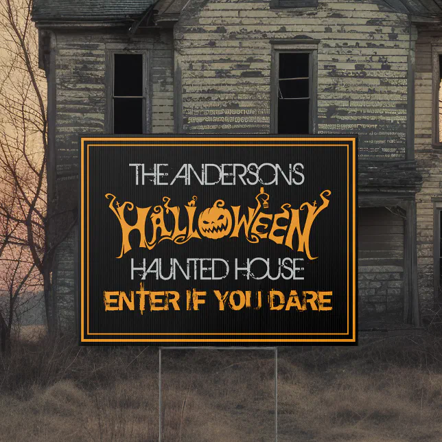Custom Halloween Haunted House Black Orange Yard Sign | Zazzle