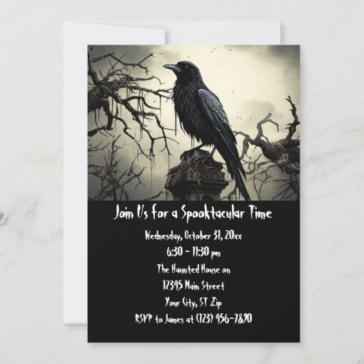 Custom Halloween Party Gothic Raven Graveyard Invitation | Zazzle