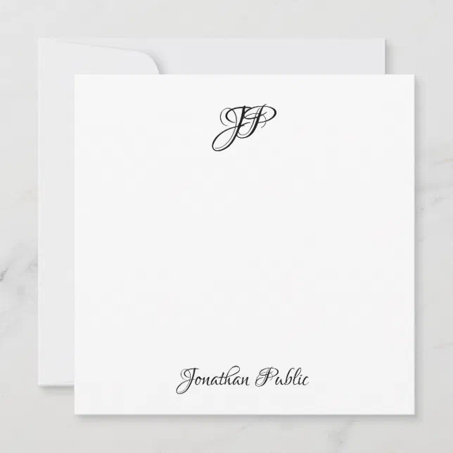 Custom Hand Script Monogram Simple Personalized Note Card | Zazzle