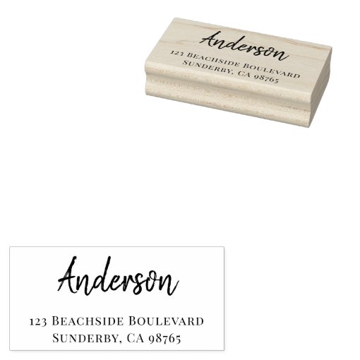 Custom Handwriting Brush Script Name And Address Rubber Stamp | Zazzle