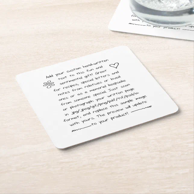 Custom Handwriting Square Paper Coaster | Zazzle