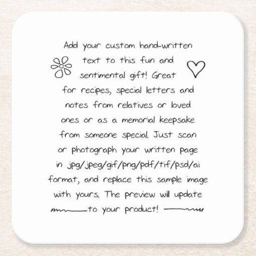 Custom Handwriting Square Paper Coaster | Zazzle