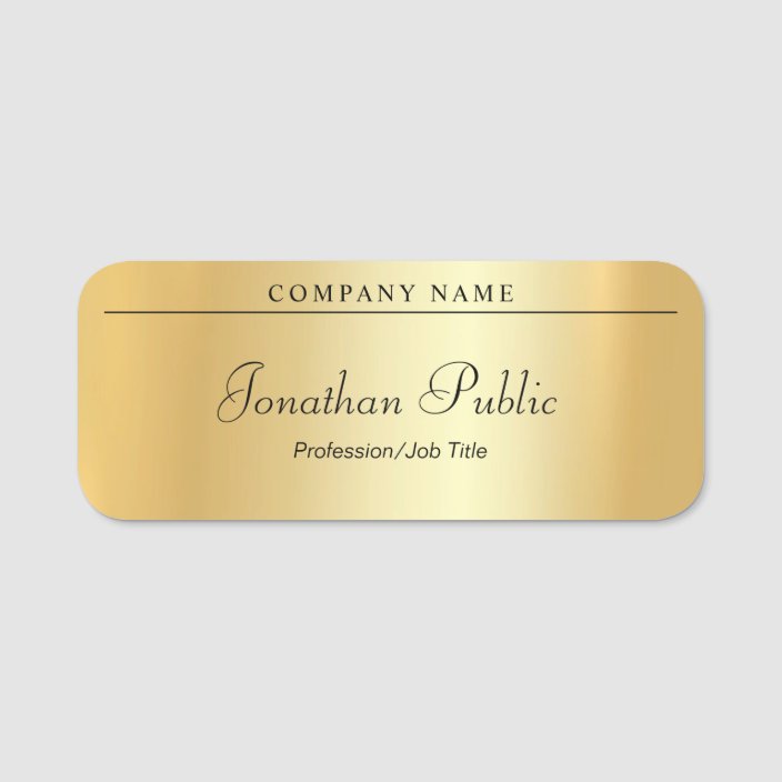 Custom Handwritten Script Elegant Glamour Gold Name Tag | Zazzle.com