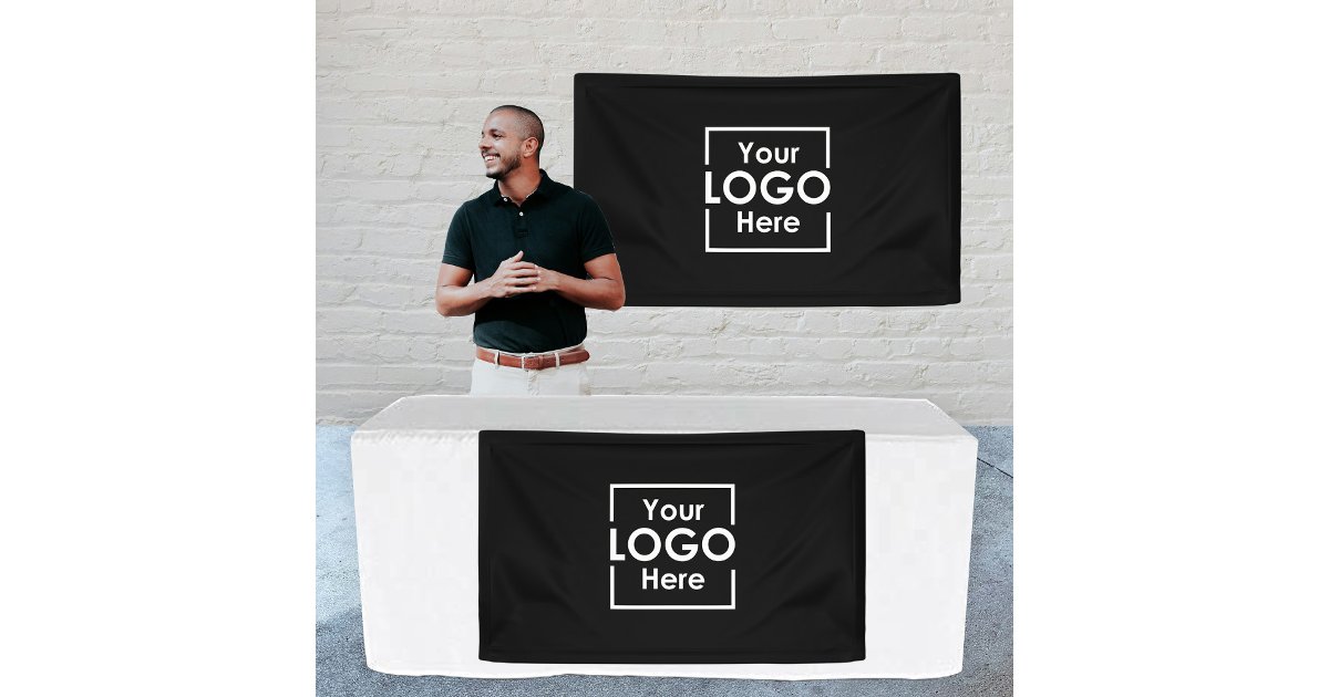 Custom Hanging Banner Sign Business Logo Black | Zazzle