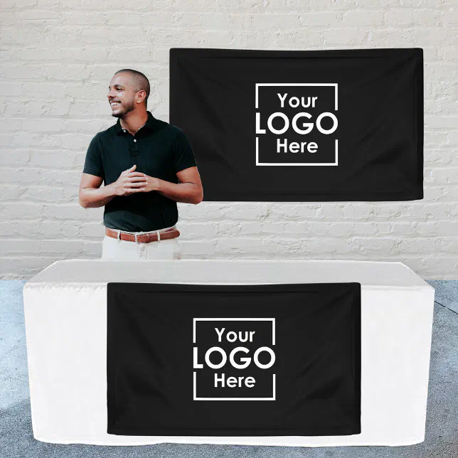 Custom Hanging Banner Sign Business Logo Black | Zazzle