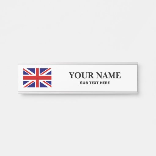 Custom hanging desk name plate with British flag | Zazzle