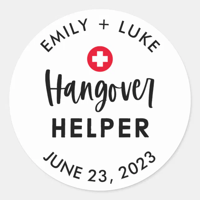 Custom Hangover Helper Wedding Recovery Kit Classic Round Sticker | Zazzle