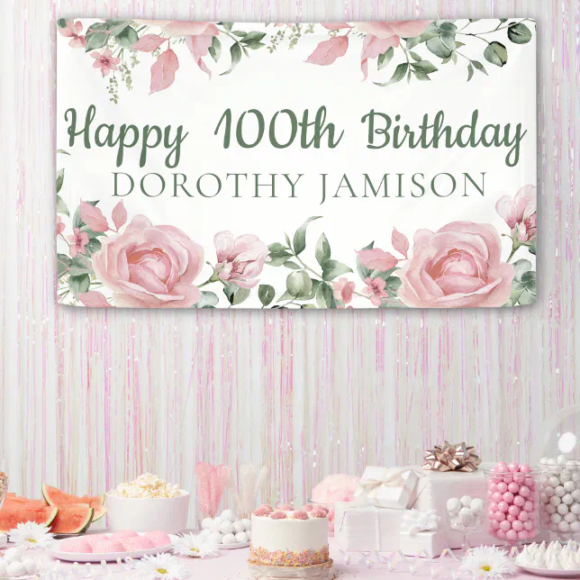 Custom Happy 100th Birthday Floral Banner | Zazzle