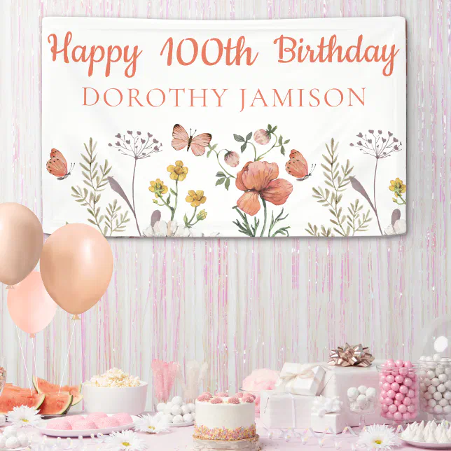 Custom Happy 100th Birthday Wildflowers Banner | Zazzle