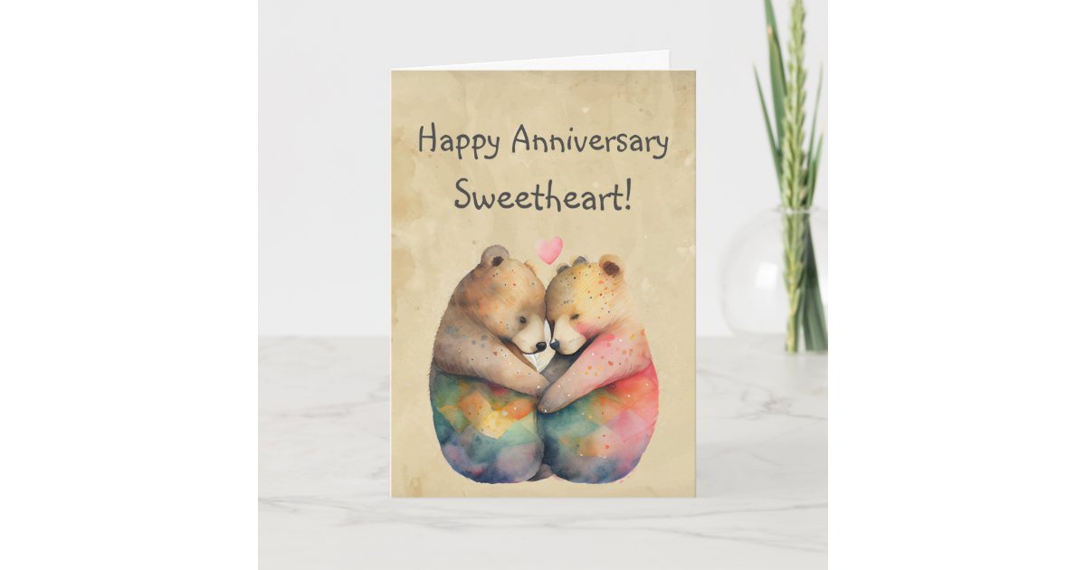 Custom Happy Anniversary Sweetheart Cute Bears Card | Zazzle