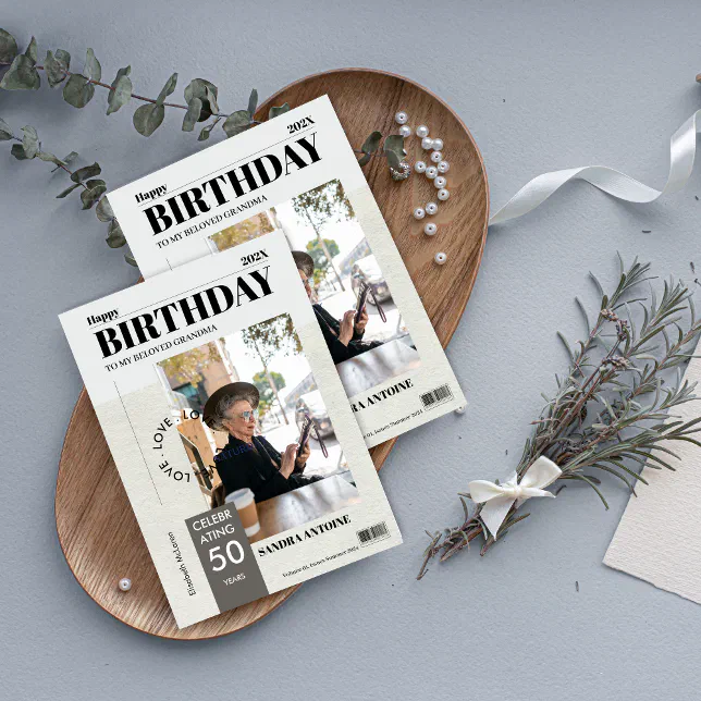 Custom Happy Birthday Photo Magazine Cover Card | Zazzle