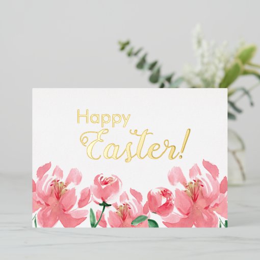 Custom Happy Easter Floral Peonies Real Gold Foil Holiday Card | Zazzle