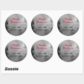 Custom Happy Halloween Full Moon and Raven Sticker | Zazzle