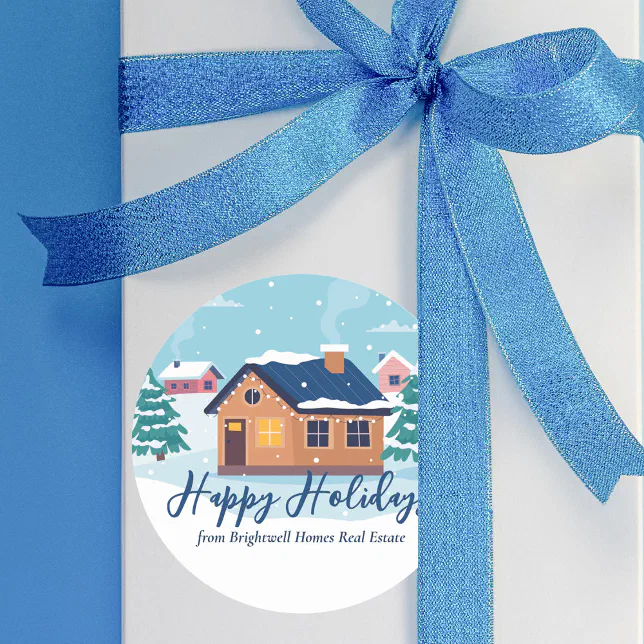 Custom Happy Holidays Real Estate Company Gift Classic Round Sticker ...