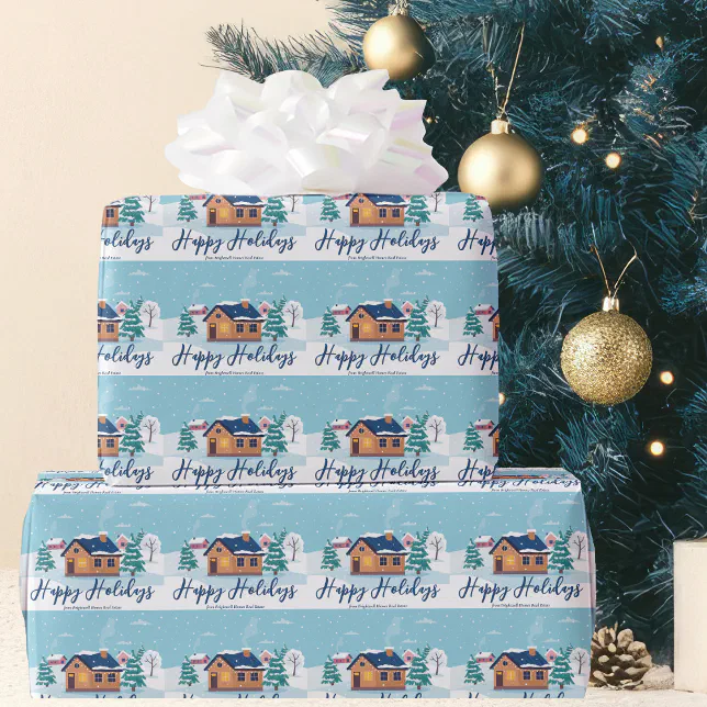 Custom Happy Holidays Real Estate Company Holiday Wrapping Paper | Zazzle