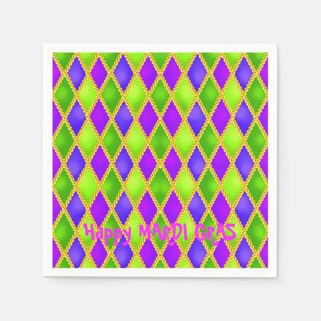 Custom Happy MARDI GRAS Diamonds Disposable Paper Napkins | Zazzle