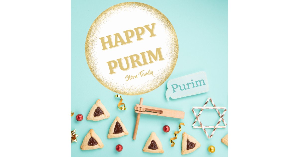 Custom Happy Purim Gold Glitter Elegant Classic Round Sticker | Zazzle