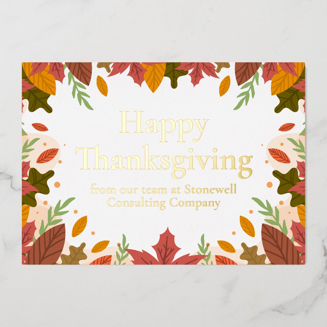 Custom Happy Thanksgiving Business Marketing Gold Foil Holiday Card ...