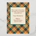 Custom Happy Thanksgiving On Autumn Plaid Pattern Foil Holiday Card ...