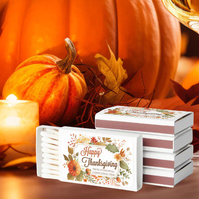 Custom Happy Thanksgiving Party Fall Floral Matchboxes | Zazzle