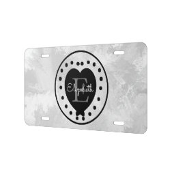 Custom Heart Initial Letter Monogram Black Gray License Plate | Zazzle