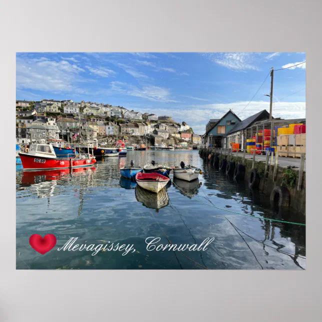Custom Heart Mevagissey Fish Landing Quay Cornwall Poster | Zazzle
