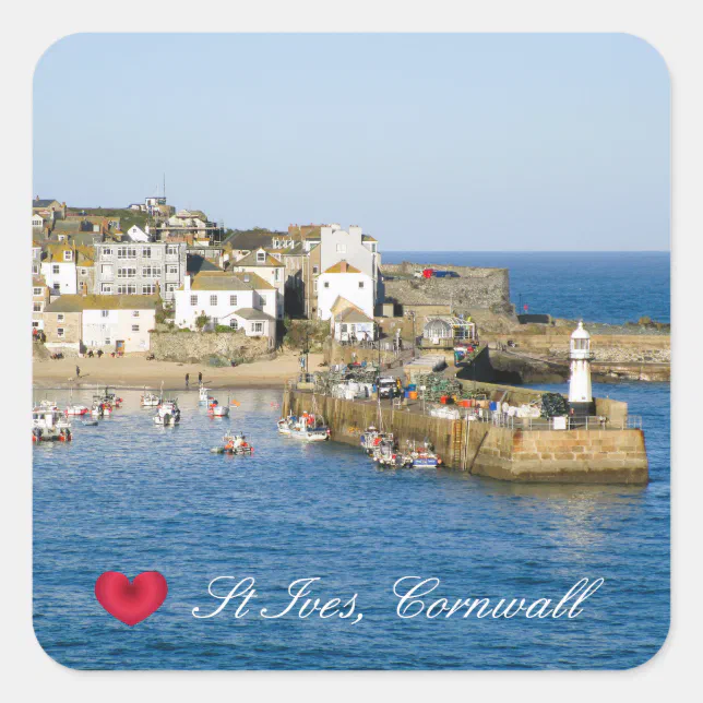 Custom Heart St Ives Harbor Pier Cornwall Photo Square Sticker | Zazzle
