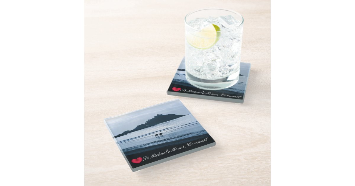 Custom Heart St Michaels Mount Cornwall + Horses Glass Coaster | Zazzle