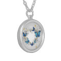 Custom Heart with Butterflies Morpho Silver Plated Necklace | Zazzle