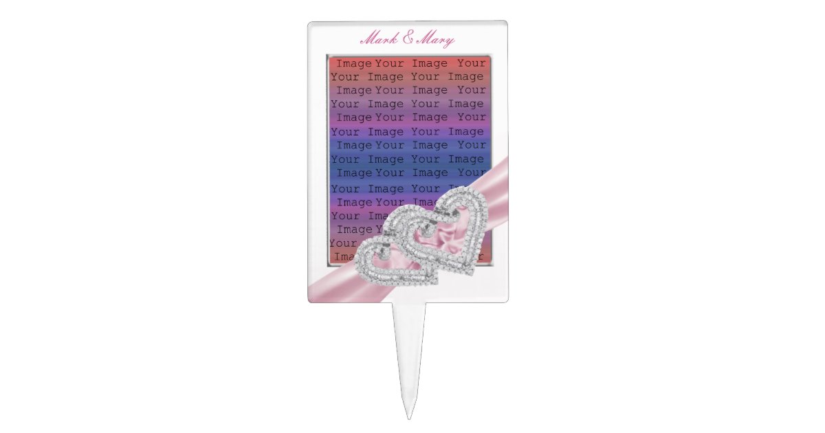 Custom Hearts Pastel Pink Ribbon Cake Topper | Zazzle